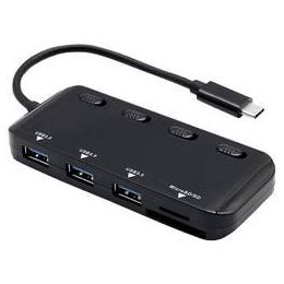 ROLINE USB 3.2 Gen 1 Hub, 3fach, Typ C Anschlusskabel, mit CardReader, Ports einzeln schaltbar