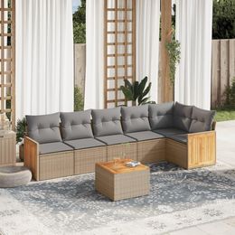 vidaXL 7-tlg. Garten-Sofagarnitur mit Kissen Beige Poly Rattan
