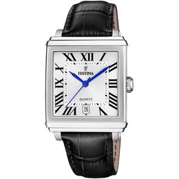 Quarzuhr Festina "On The Square", schwarz (schwarz, silberfarben), Armbanduhren, Damen, Armbanduhr, Herrenuhr, Damenuhr, Lederarmband, Datum