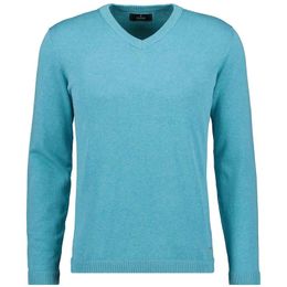 Ragman Rundhalspullover Blau-Melange-703 58 58 V-Ausschnitt