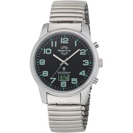 Funkuhr MASTER TIME "Basic", grau (stahlgrau), Armbanduhren, Herren, Armbanduhr, Quarzuhr, Herren, Datum, Leuchtzeiger, Flexband, Zugband