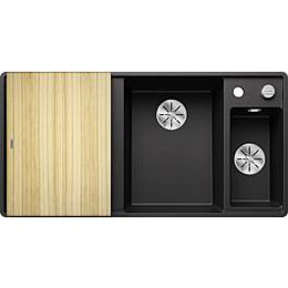 Blanco Axia iii s-f Spüle 523483 99x50cm, PuraDur anthrazit, rechts, mit Holzschneidbrett