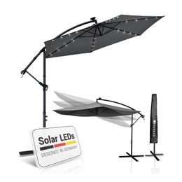 Juskys Ampelschirm Brazil 3,5 m LED-Beleuchtung Solar & Kurbel &ndash; UV-Schutz wasserabweisend knickbar