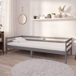 The Living Store Tagesbett mit Matratze 90x200 cm Grau Kiefer Massivholz