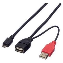 ROLINE USB 2.0 Y-Kabel, 2x Typ A (ST / BU) - Micro B ST, 1m
