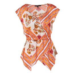 KOROSHI Bluse Damen Gr&ouml;&szlig;e XXL orange / apricot / rot / wei&szlig;