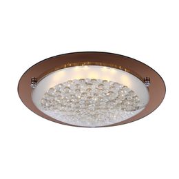 Globo Lighting Deckenleuchte Metall amber, weiß, Glas opal, K5 Kristalle klar, Spiegelrand, ø: 420mm, H: 95mm, inkl. LED 18W 230V, 1880lm Source, 1000lm Output, 3000K