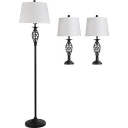 HOMCOM 3er-Lampenset 2 Tischlampe(ø38 x 158H cm) + 1 Stehlampe(ø30 x 62H cm) Metall, PS, Polyester, Baumwolle, Vintage, Schwarz+Weiß