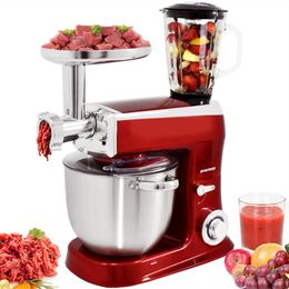 Syntrox Germany 7.5L Küchenmaschine Wasas mit 1500W, Fleischwolf, Mixer & Teigknetmaschine – Multifunktional, 6 Geschwindigkeitsstufen (Rot)