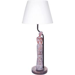 BRUBAKER Tisch- oder Nachttischlampe Afrikanische Frau in Kupfer-Optik - Tischleuchte mit Keramikfuß und Stoffschirm - 58 cm Höhe, Grau Weiß
