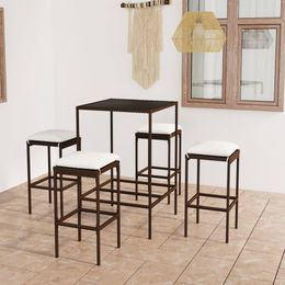 vidaXL 5-tlg. Gartenbar-Set mit Kissen Poly Rattan Braun