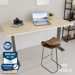 Höhenverstellbarer Schreibtisch (140 x 70 cm) - Sitz- & Stehpult - Bürotisch Elektrisch Höhenverstellbar mit Touchscreen & Stahlfüßen - Anthrazit/Bambus