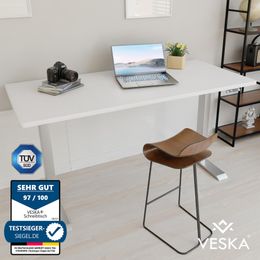 Höhenverstellbarer Schreibtisch (140 x 70 cm) - Sitz- & Stehpult - Bürotisch Elektrisch Höhenverstellbar mit Touchscreen & Stahlfüßen - Silber/Weiß