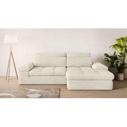 Ecksofa Home Affaire "ALVERIE mit Recamiere, moderne Steppung, Ma&szlig;e: B/T/H 274/203/106 cm", beige (creme), B:274cm H:106cm T:203cm, 83% Polyester, 17% Nylon, Sofas, Ecksofa, L-Form mit Wellenunterfederung, mit 4 R&uuml;ckenkissen, pflegeleicht Stoff