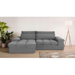 Ecksofa Home Affaire "ALVERIE mit Recamiere, moderne Steppung, Ma&szlig;e: B/T/H 274/203/106 cm", grau (dunkelgrau), B:274cm H:106cm T:203cm, 100% Polyester, Sofas, Ecksofa, L-Form mit Wellenunterfederung, mit 4 R&uuml;ckenkissen, pflegeleicht Stoff