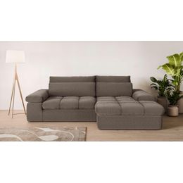 Ecksofa Home Affaire "ALVERIE mit Recamiere, moderne Steppung, Ma&szlig;e: B/T/H 274/203/106 cm", braun, B:274cm H:106cm T:203cm, 100% Polyester, Sofas, Ecksofa, L-Form mit Wellenunterfederung, mit 4 R&uuml;ckenkissen, pflegeleicht Stoff