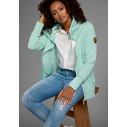 Sweatjacke OCEAN SPORTSWEAR, Damen, Gr. 36/38, grün (mint), angeraute Sweatware, Obermaterial: 57% Baumwolle, 38% Polyester, 5% Elasthan, Casual, bequem, hoch geschlossener Ausschnitt, Rippbündchen, Sweatjacken, mit voluminösem hohem Kragen