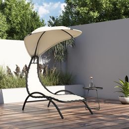 vidaXL Sonnenliege mit Dach Creme 167x80x195 cm Stoff und Stahl