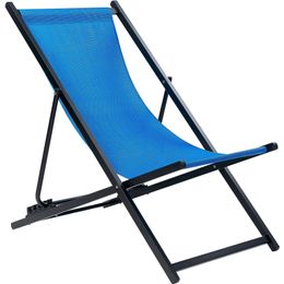 Beliani Liegestuhl Schwarz Aluminium mit Stoffbespannung Blau Faltbar Klappbar Verstellbar Modern Garten Terrasse Outdoor Balkon Möbel Ausstattung