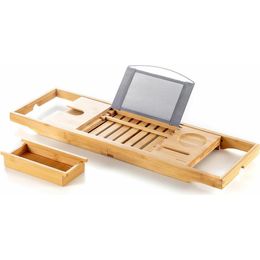 InnovaGoods® Badewannenablage de Bambu, ausziehbare Badewannenablage 70-104 cm, inkl. abnehmbarem Tablett, Badewannenablage mit Schlitz de Smartphone-Halter, Tassenhalter und 3 Ebenen de Neigung.