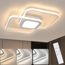 ZMH LED Deckenleuchte Weiß Dimmbar Metall mit Fernbedienung für Wohnzimmer Kinderzimmer Küche Flur 48W CRI>80, Augenschutz, Kein Flimmern Eckig