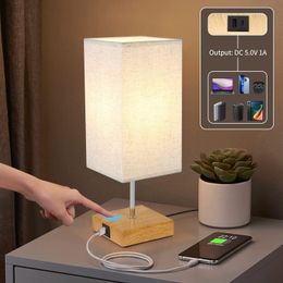 ZMH Nachttischlampe touch dimmbar mit Ladefunktion USB E27 Aufladbar Nachtlicht Licht mit Stoff Lampenschirm für Wohnzimmer Schlafzimmer