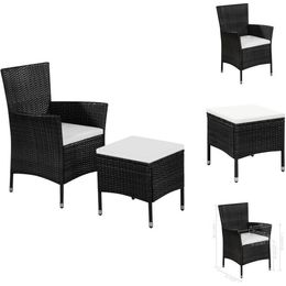 vidaXL Gartenstuhl und Hocker mit Polstern Poly Rattan Schwarz - Gartenstühle