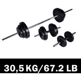 The Living Store Langhantel +2 Kurzhantelset 30,5kg