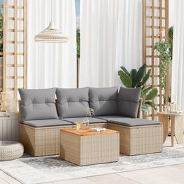 vidaXL 5-tlg. Garten-Sofagarnitur mit Kissen Beige Poly Rattan