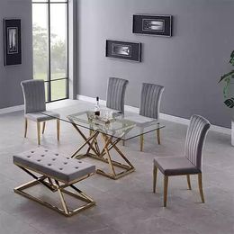 Esszimmer Moderner Gold Esstisch Glastisch Edelstahltisch JVmoebel