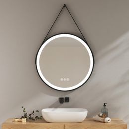 EMKE Badspiegel Rund mit Beschlagfrei 70 cm Badezimmerspiegel 3 Lichtfarbe Badspiegel Dimmbar LED Spiegel mit Touchschalter, IP44 Energiesparend