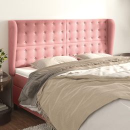 vidaXL Kopfteil mit Ohren Rosa 203x23x118/128 cm Samt