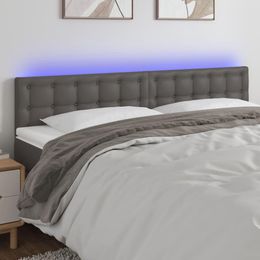 vidaXL LED Kopfteil Grau 160x5x78/88 cm Kunstleder