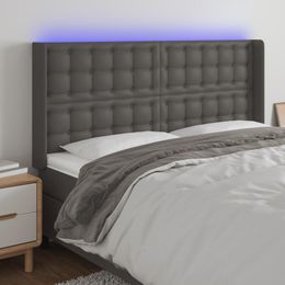 vidaXL LED Kopfteil Grau 147x16x118/128 cm Kunstleder
