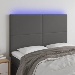 vidaXL LED Kopfteil Grau 144x5x118/128 cm Kunstleder