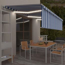 Markise Automatisch mit Rollo LED Windsensor 6x3m Blau Weiß