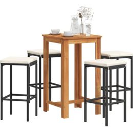 vidaXL 5-tlg. Gartenbar-Set Schwarz Massivholz Akazie und Poly Rattan