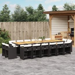 vidaXL 17-tlg. Garten-Essgruppe mit Kissen Schwarz Poly Rattan