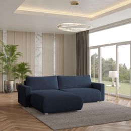 Masseno Ecksofa TURIN N mit Schlaffunktion L-Form, Sofa mit Bettkasten, Wohnzimmersofa, Couch, Soffa, Bettsofa, Couchgarnitur- Blau, NOW OR NEVER 79