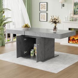 Flieks Ausziehbarer Esstisch Küchentisch mit Schrank, Rechteckig Esszimmertisch mit Stauraum, Ausziehbar Dehnbar Tisch, 140/180x80x76cm, Grau