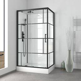 Dusche Komplett MARWELL Design Komplettdusche Fertigdusche Bricks 110 x 80 x 225 cm – Komplett Set inkl. Duschwanne und Armatur - Eckdusche mit Fronteinstieg – Duschkabine mit hochwertigen Aluminiumprofilen