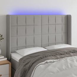 vidaXL LED Kopfteil Hellgrau 147x16x118/128 cm Stoff