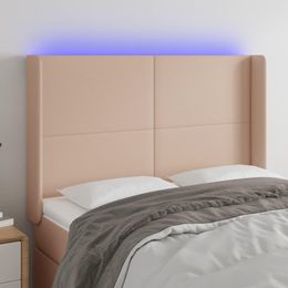 vidaXL LED Kopfteil Cappuccino-Braun 147x16x118/128cm Kunstleder
