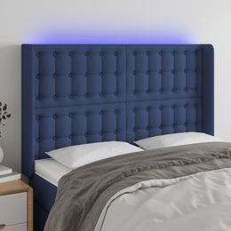vidaXL LED Kopfteil Blau 147x16x118/128 cm Stoff
