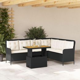 vidaXL 2-tlg. Garten-Sofagarnitur mit Auflagen Schwarz Poly Rattan