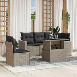 vidaXL 6-tlg. Garten-Sofagarnitur mit Kissen Hellgrau Poly Rattan