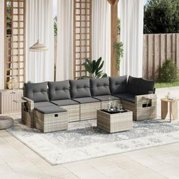 vidaXL 8-tlg. Garten-Sofagarnitur mit Kissen Hellgrau Poly Rattan