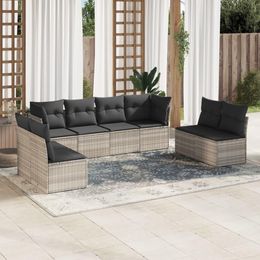 vidaXL 8-tlg. Garten-Sofagarnitur mit Kissen Hellgrau Poly Rattan