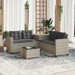 vidaXL Gartensofa in L-Form mit Tisch und Kissen Hellgrau Poly Rattan
