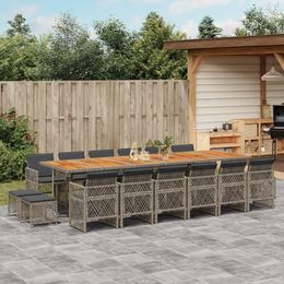 17-tlg. Garten-Essgruppe mit Kissen Grau Poly Rattan
